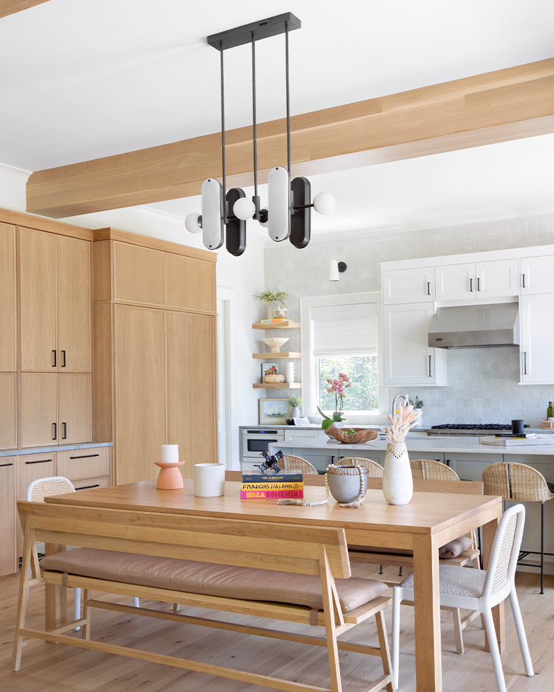 8-Light LED Linear Pendant Lighting in White Alabaster with Bronze ...