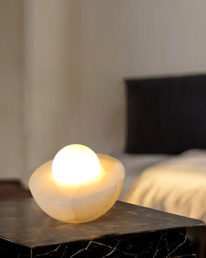 Slinkly Modern Nature Alabaster Dimming Round Bowl Table Lamp for bedr ...