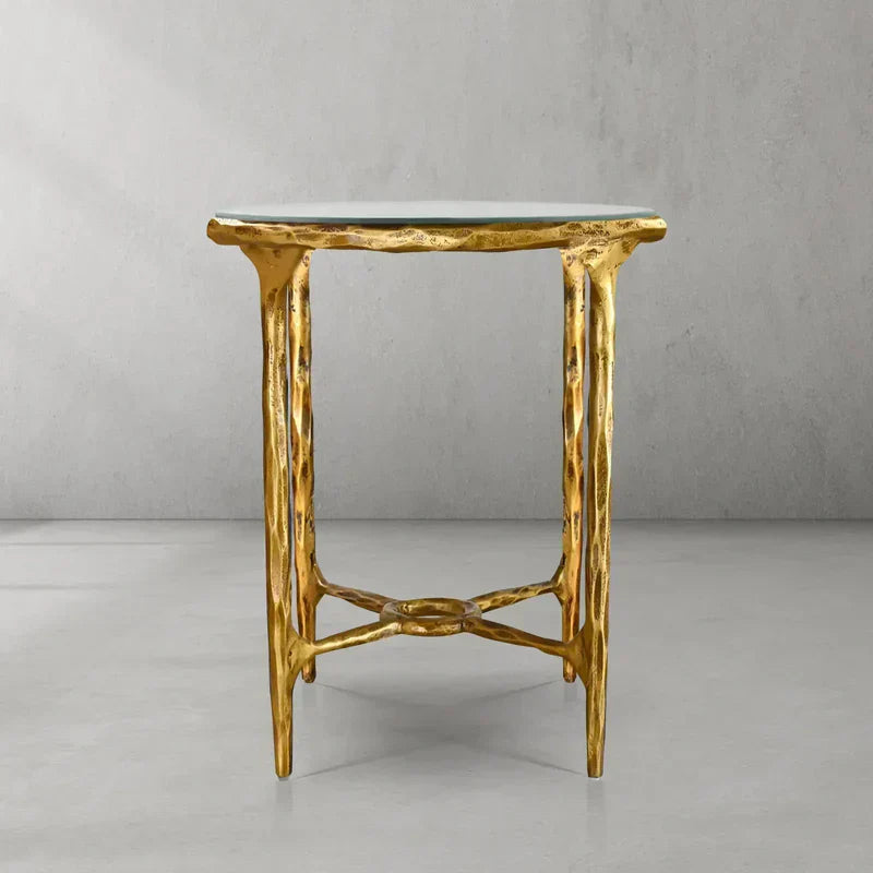 Hand-Forged Metal Glass Round Side Table 3 Leg 24"D – Hermanlamps
